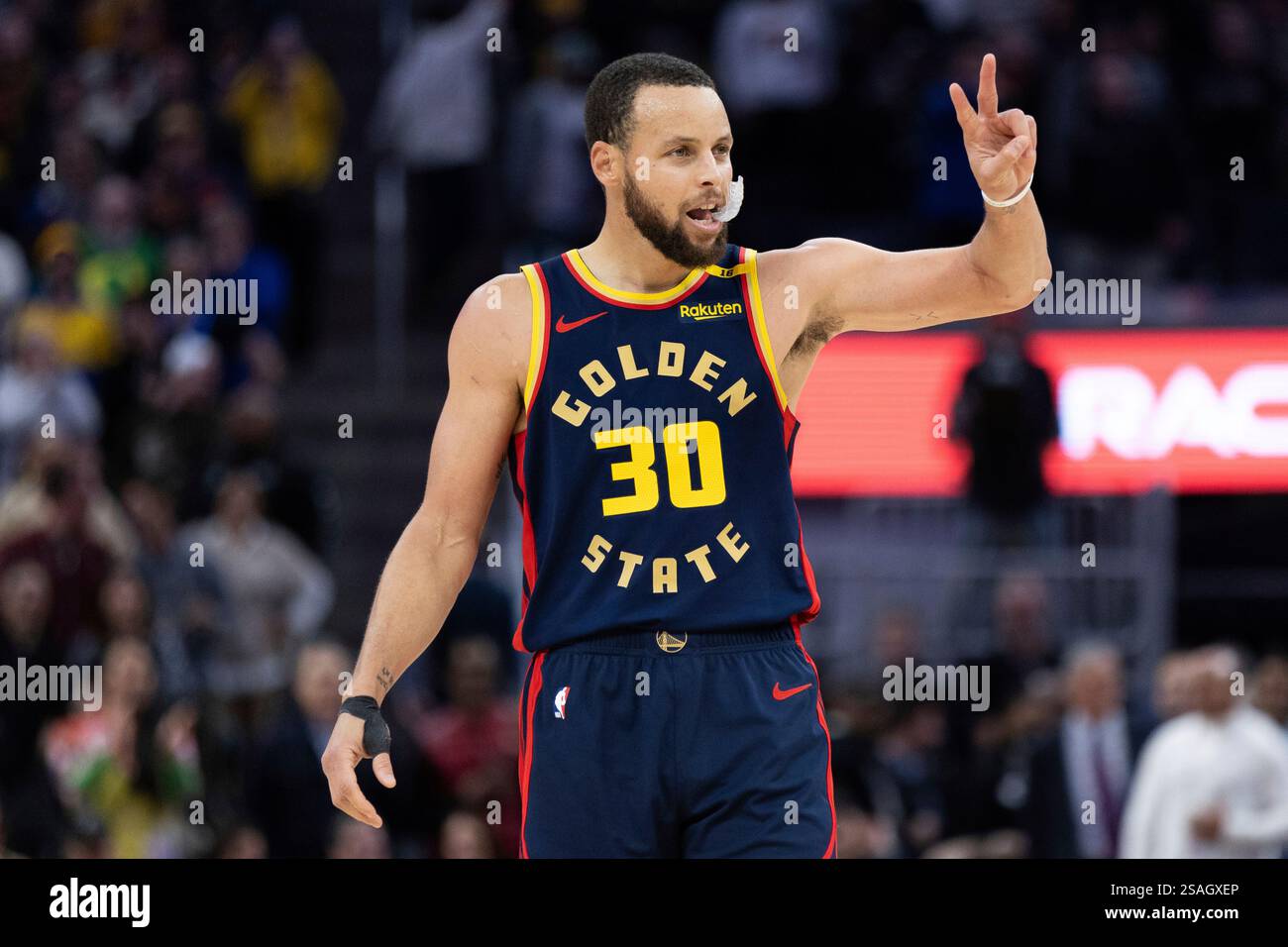 Golden State Warriors guard Stephen Curry gestures during the second ...