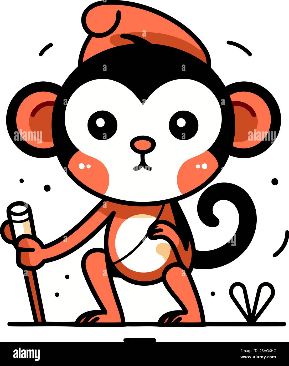 Cute monkey in a cap and with a stick. Vector illustration Stock Vector ...