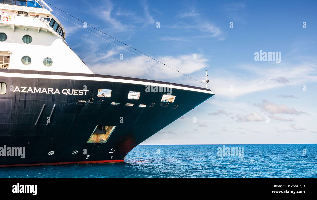 Azamara Cruise Ship anchored in Bahamas Coco Cay Caribbean Island Stock ...