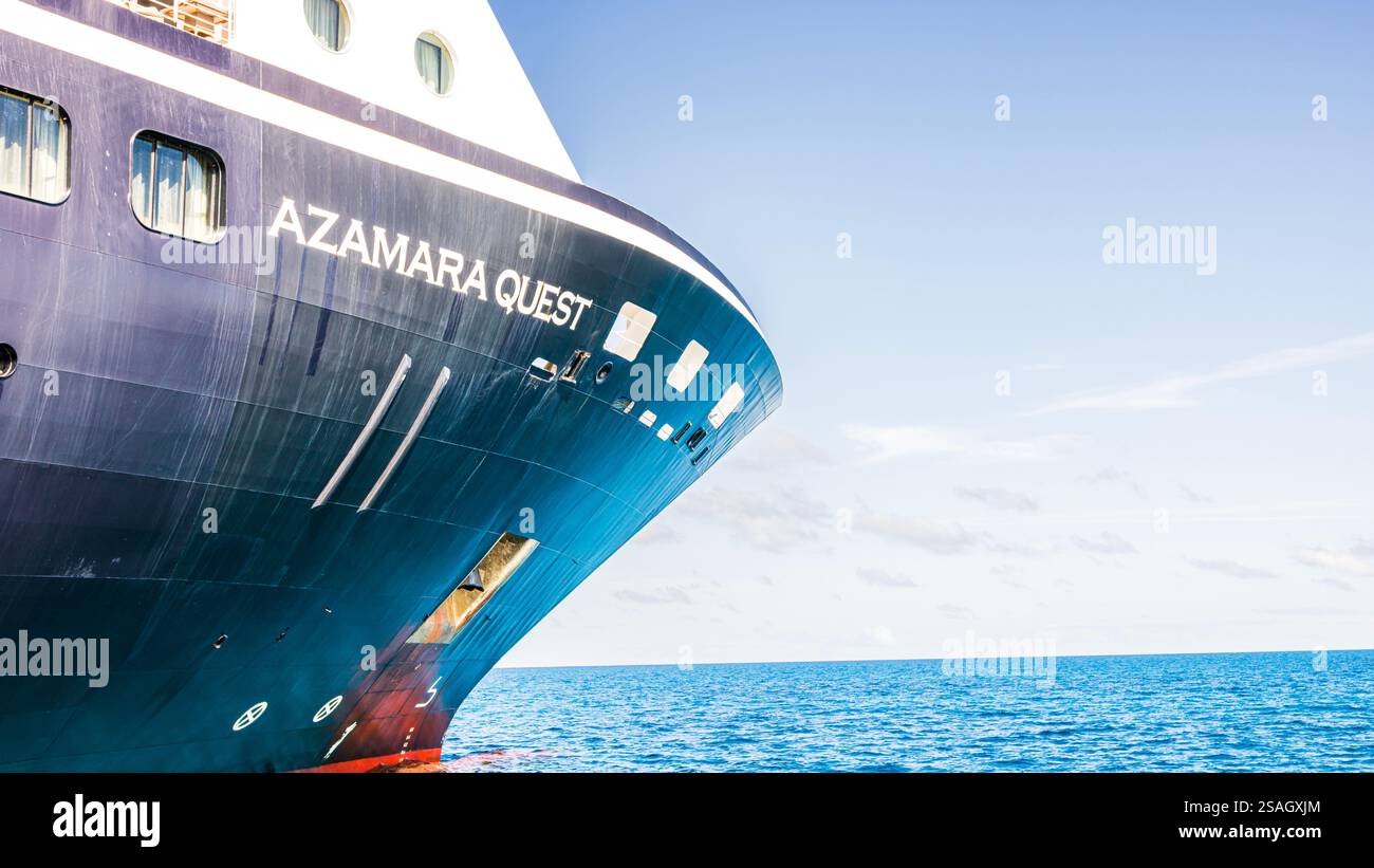 Azamara Cruise Ship anchored in Bahamas Coco Cay Caribbean Island Stock ...