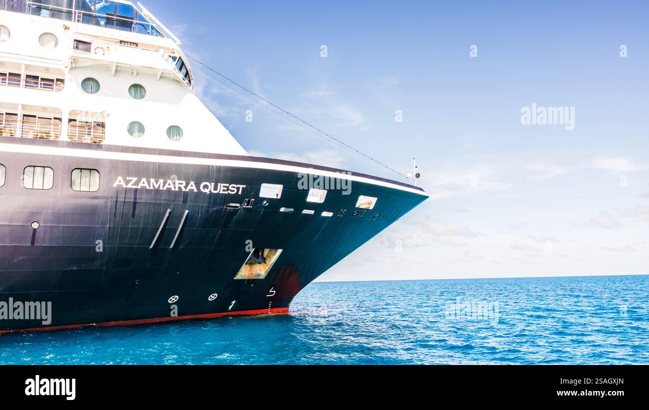 Azamara Cruise Ship anchored in Bahamas Coco Cay Caribbean Island Stock ...