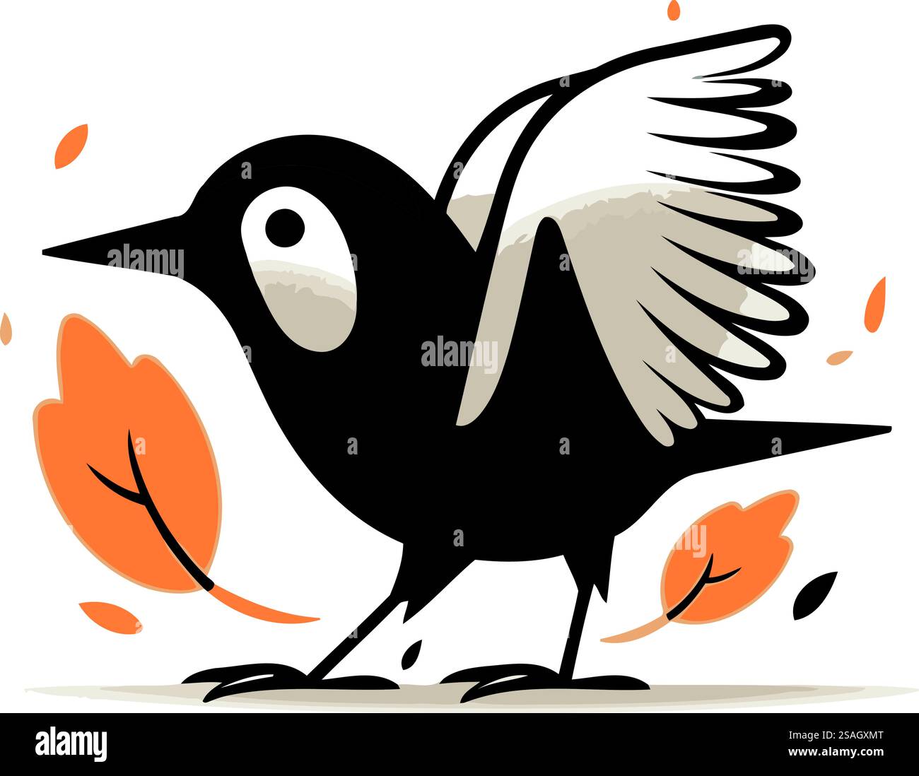 Crow on autumn leaves background. Vector illustration in flat style ...