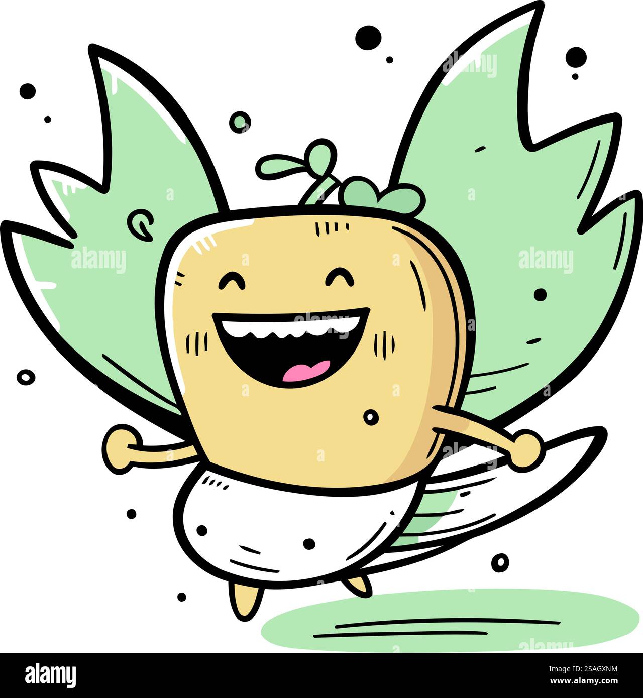 Vector illustration of a cute apple character running with wings and ...