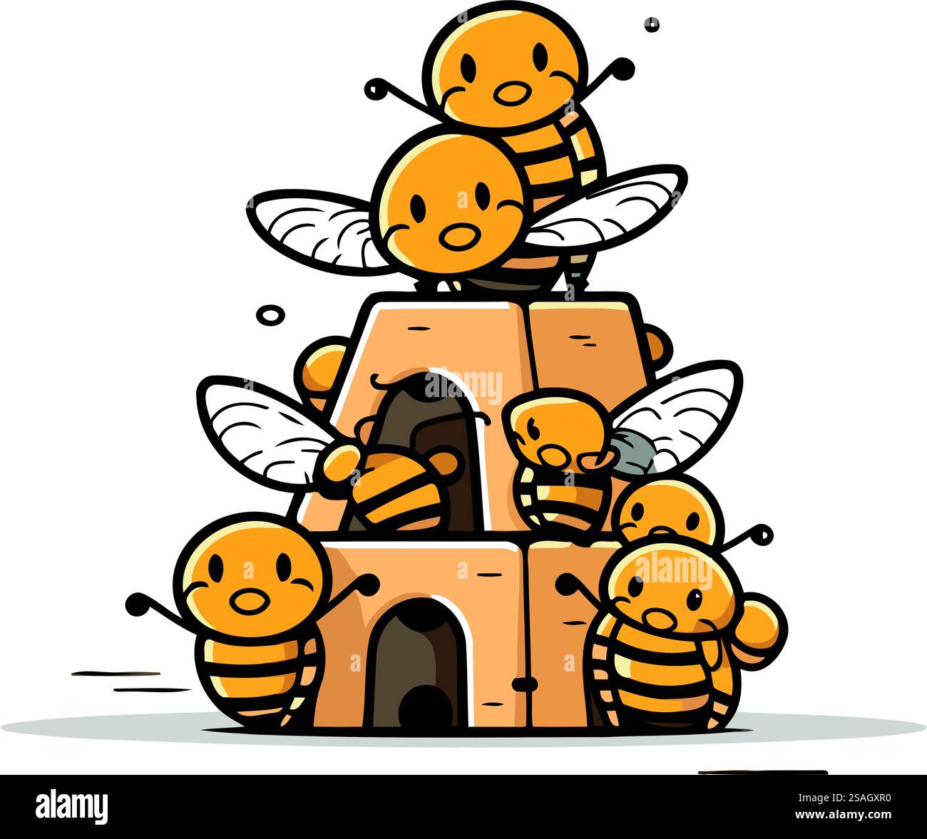 Cute little bee family building a house. Vector cartoon illustration ...
