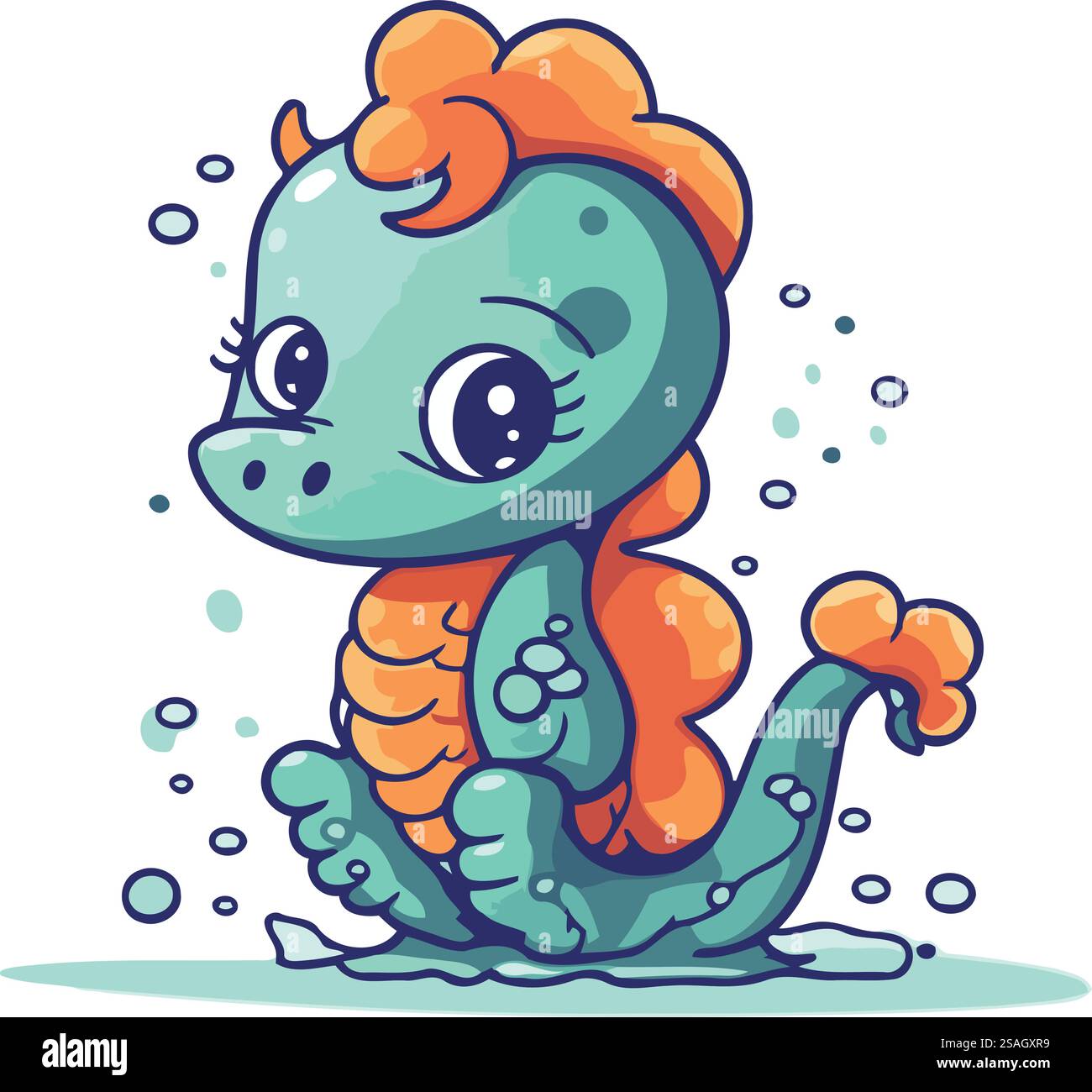 Cute cartoon sea monster. Vector illustration isolated on white ...