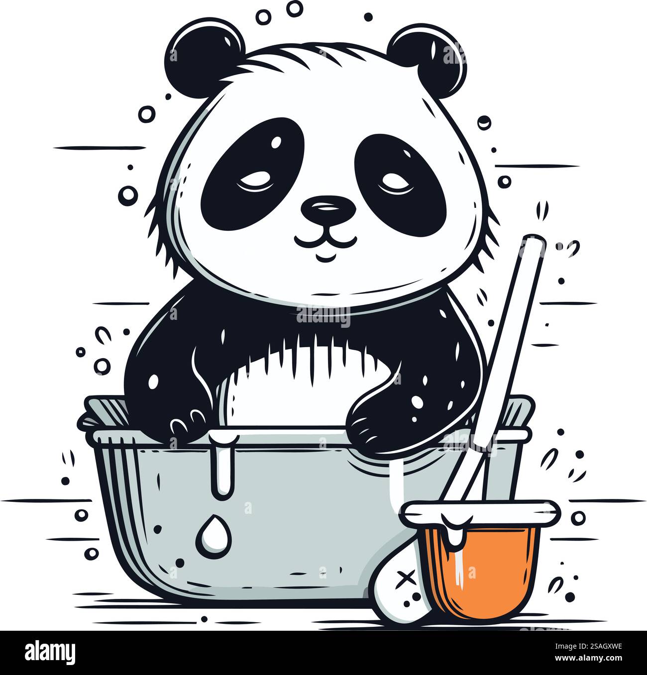 Cute panda with a bucket of water. Vector illustration Stock Vector ...