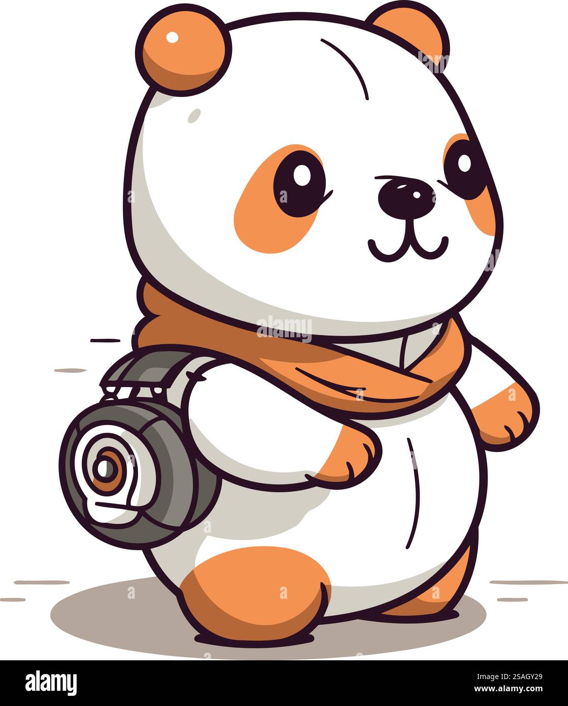 Cute cartoon panda in scarf with camera. Vector illustration Stock ...