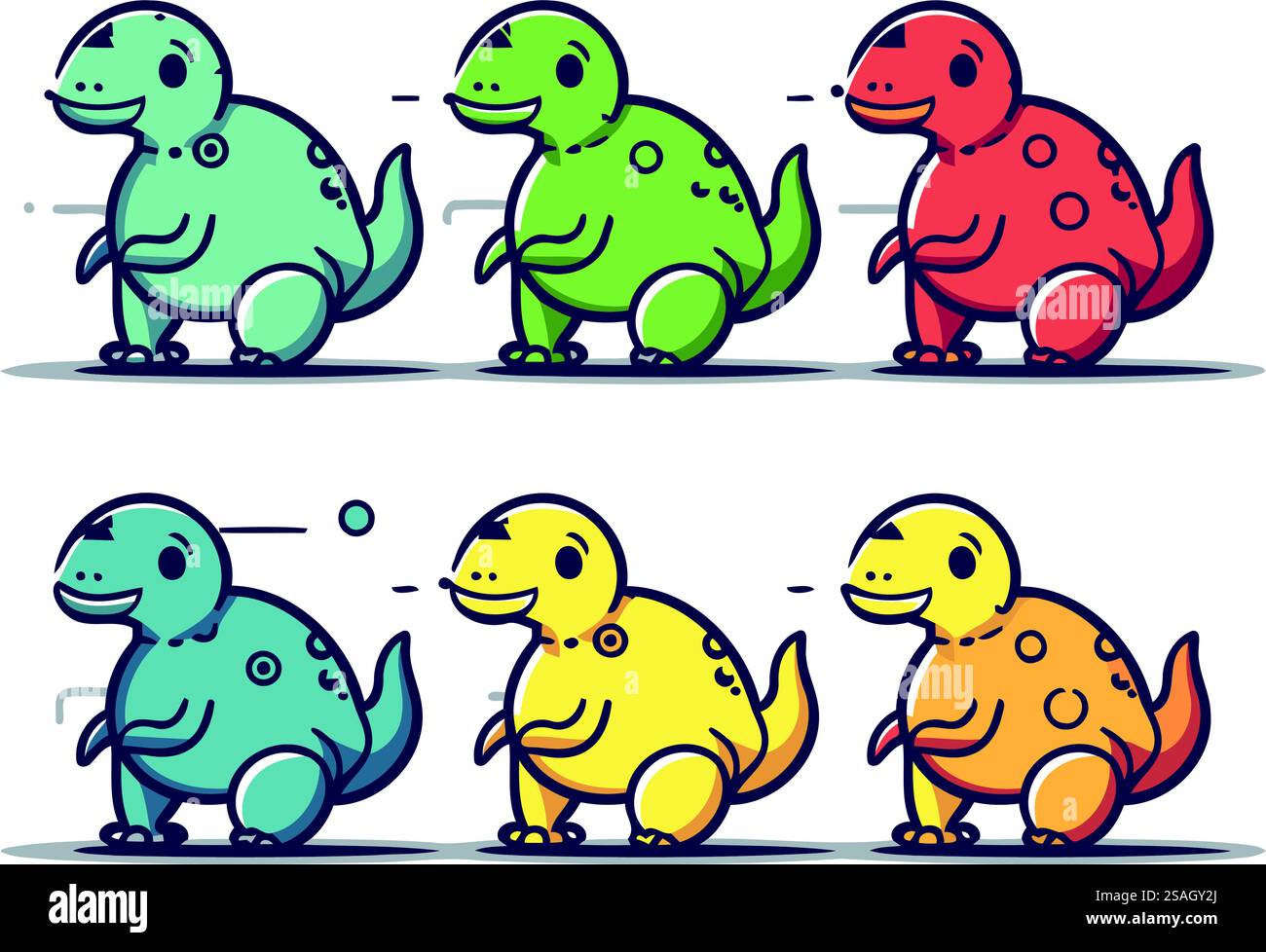 Funny dinosaurs. Cartoon vector illustration. Cute dinosaurs set Stock ...