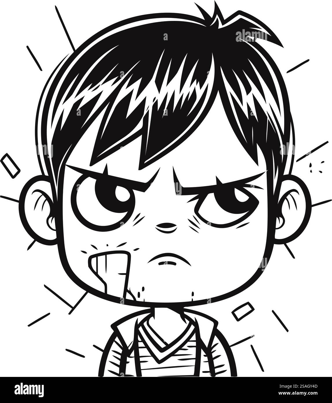 Angry boy. Black and white vector illustration for coloring book Stock ...