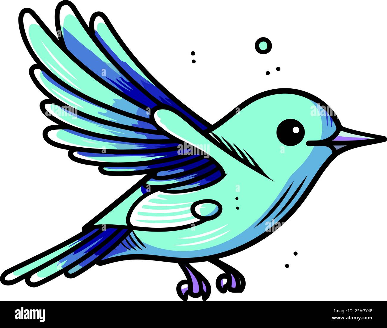 Hand drawn blue bird isolated on white background. Vector illustration ...