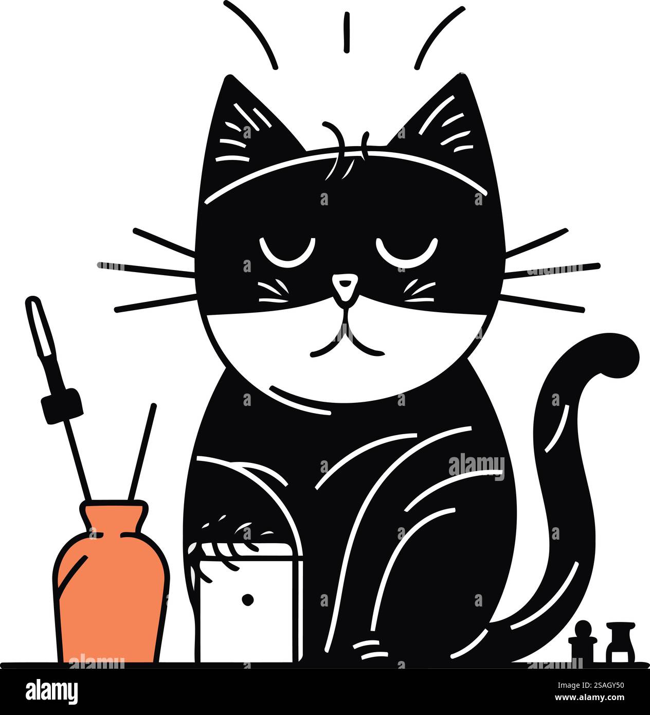 Cute black cat with a bottle of perfume. Vector illustration Stock ...
