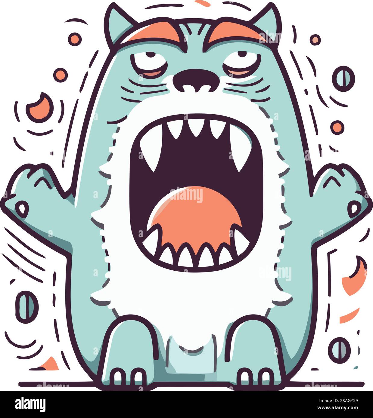 Angry cartoon monster. Vector illustration of a monster with open mouth ...