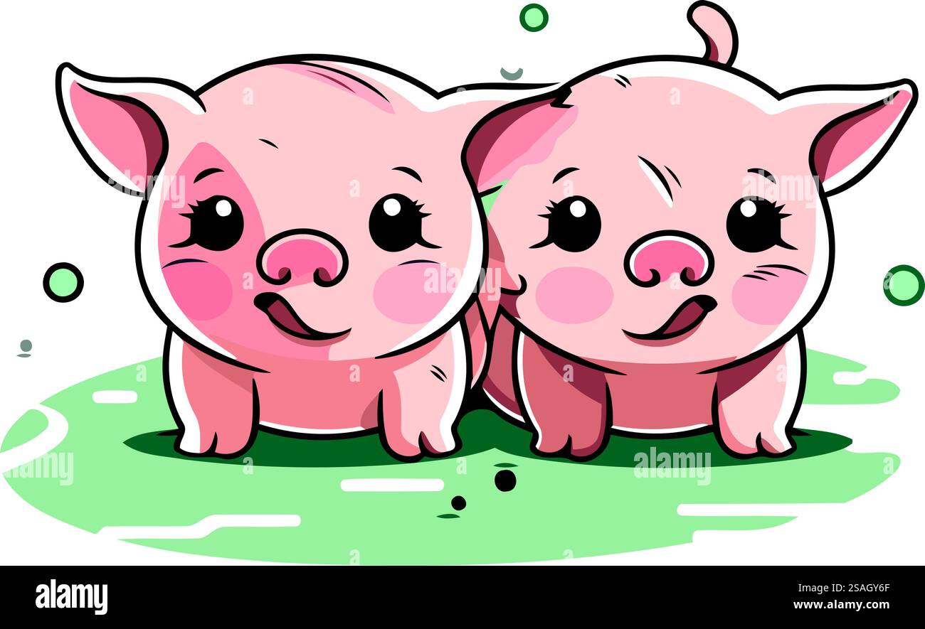 Cute little pigs in cartoon style. Vector illustration on white ...