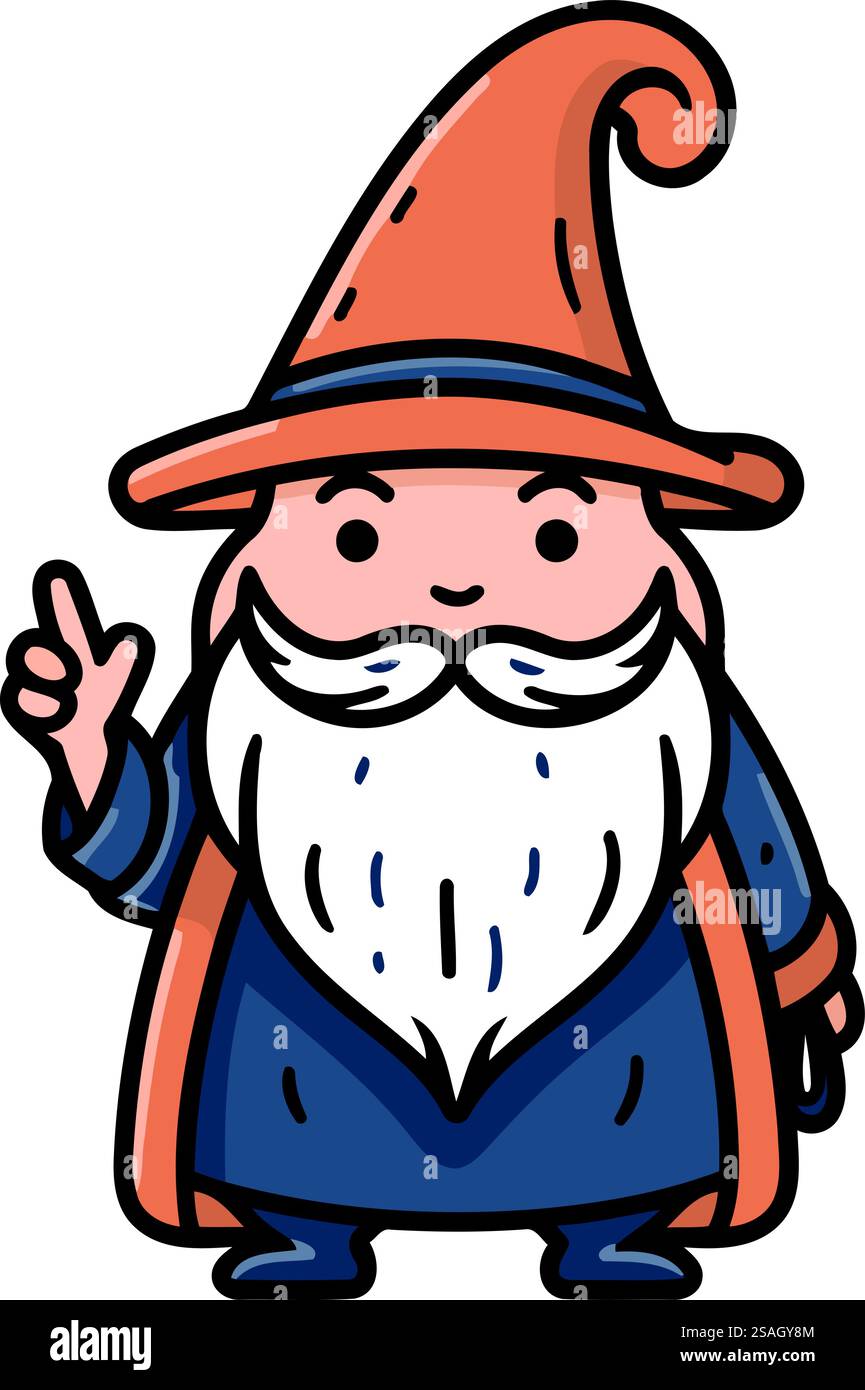 Funny cartoon wizard in a hat and cloak. Vector illustration Stock ...