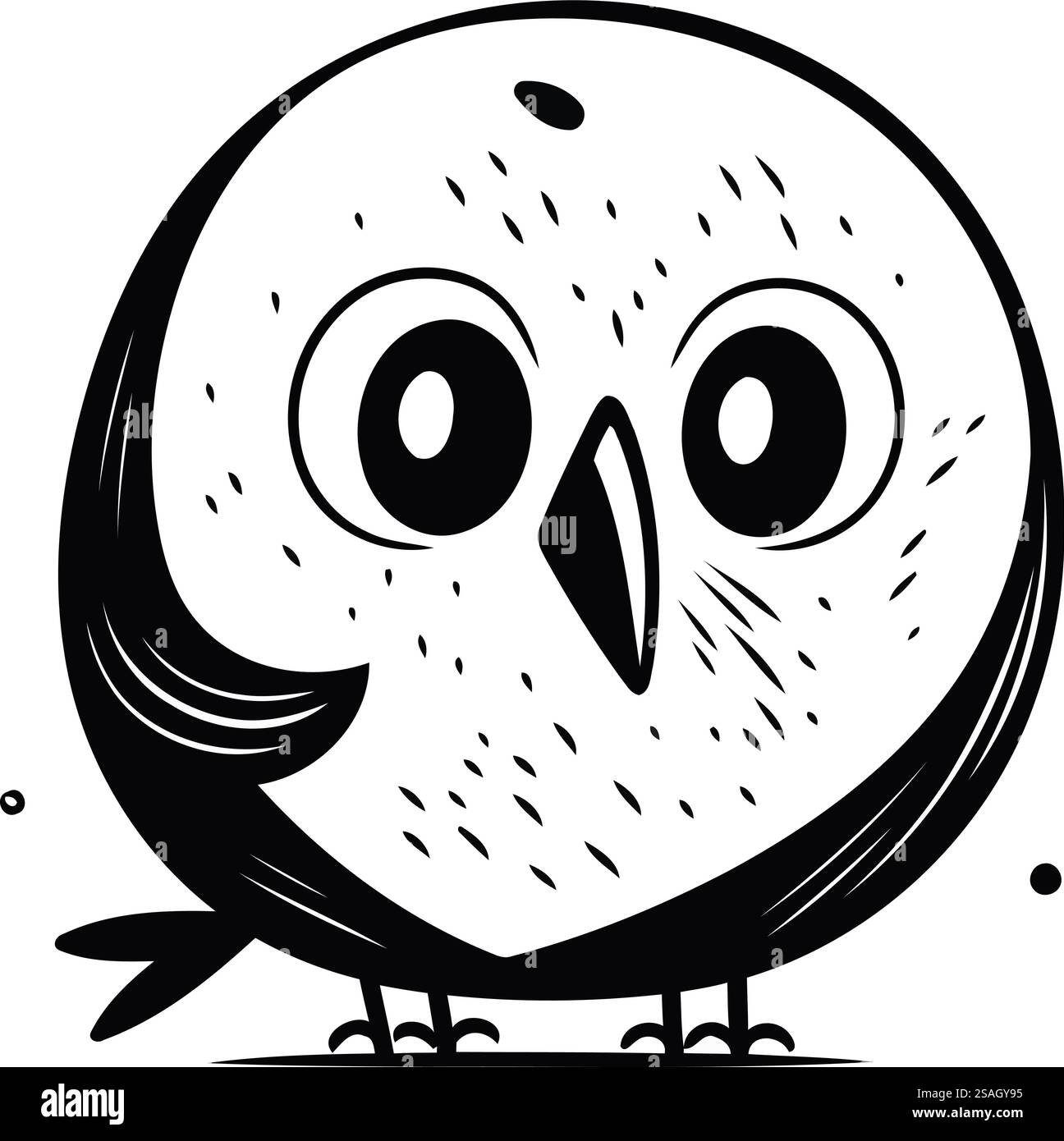 Cute cartoon owl. Black and white vector illustration isolated on white ...