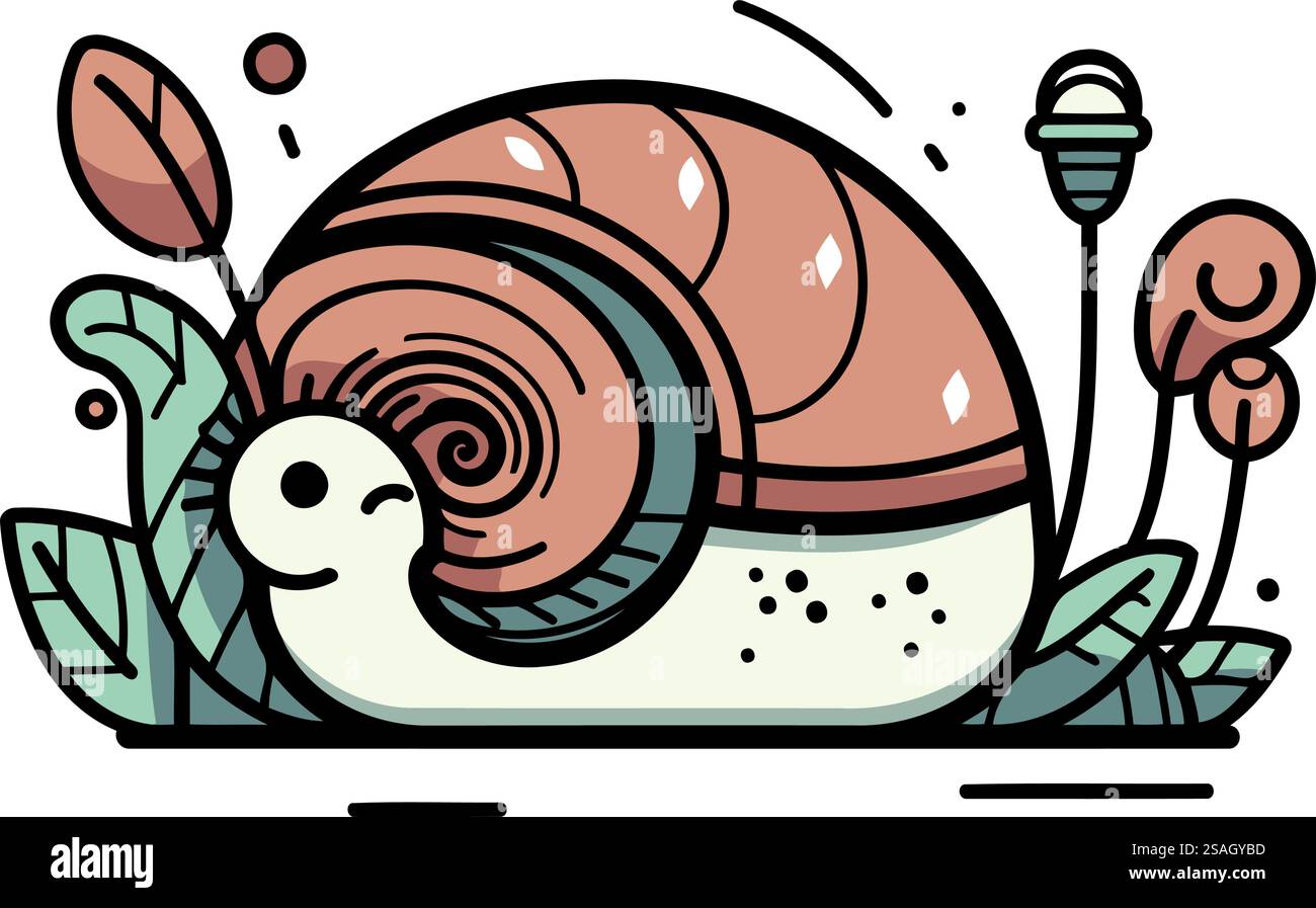 Cute cartoon snail with flowers. Vector illustration for your design ...