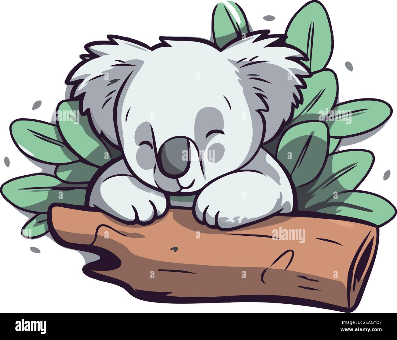 Cute koala sleeping on a log. Vector cartoon illustration Stock Vector ...