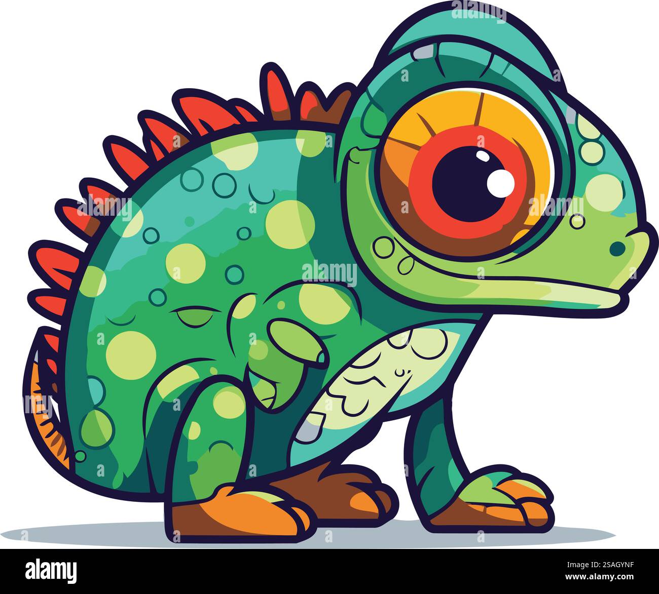 Cute cartoon chameleon on white background. Vector illustration Stock ...