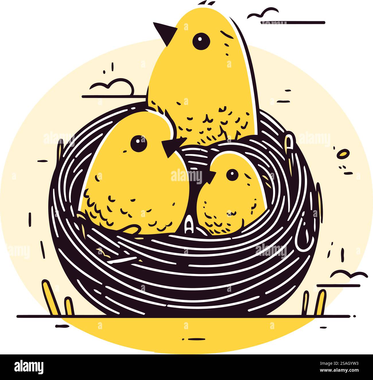 Vector illustration of chicks in a nest. Happy easter card Stock Vector Image & Art - Alamy