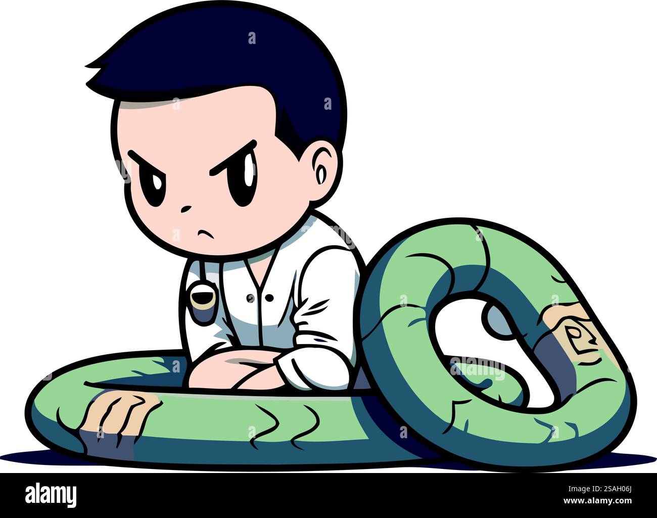 Man with inflatable mattress Vector Cartoon Illustration Stock Vector ...