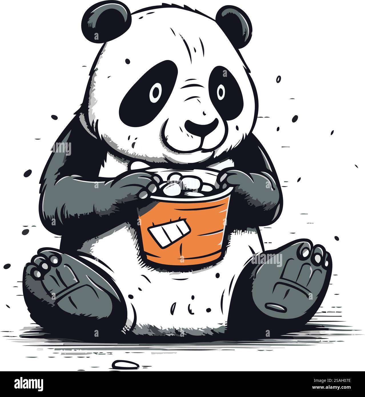 Cute panda with a bucket of food. Vector illustration Stock Vector ...