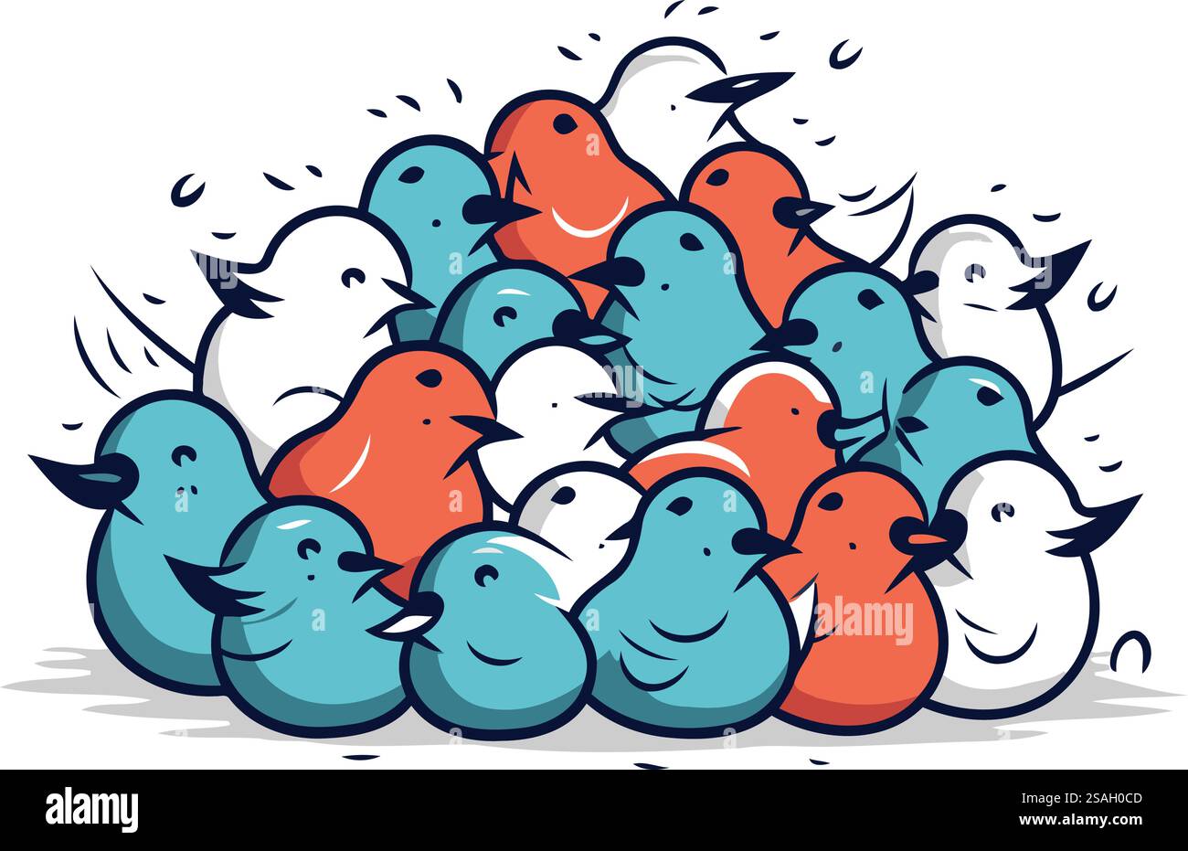 Funny group of birds. Hand drawn vector illustration in cartoon style ...