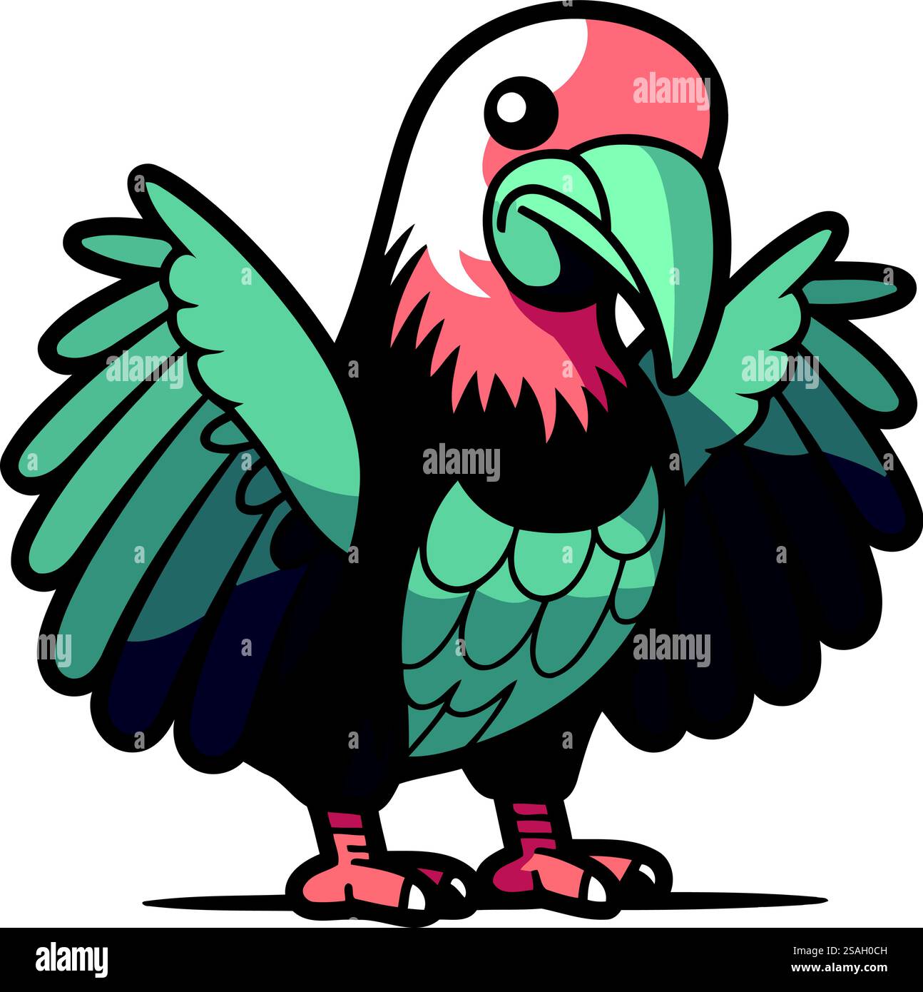 Vector illustration of a parrot. Bird with open wings. Cartoon style ...