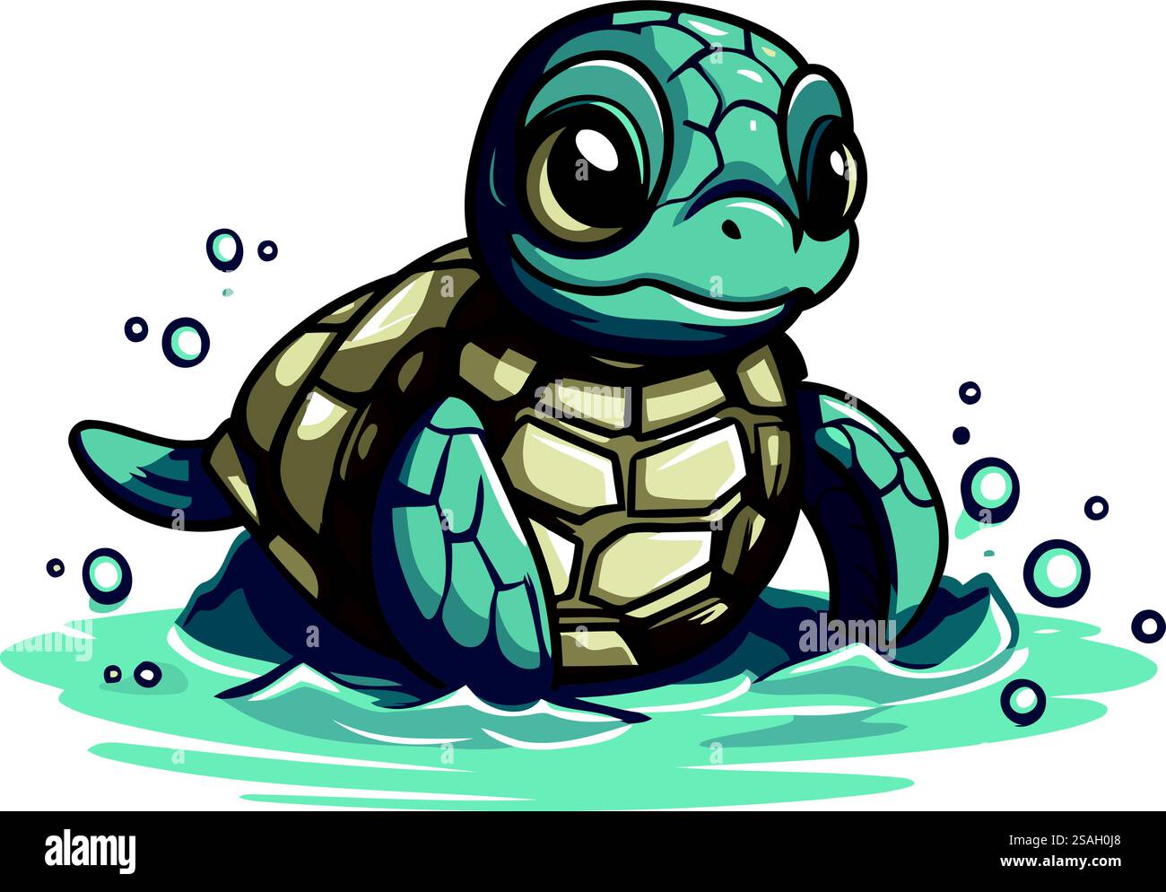 Cute cartoon turtle swimming in water. Vector illustration isolated on ...