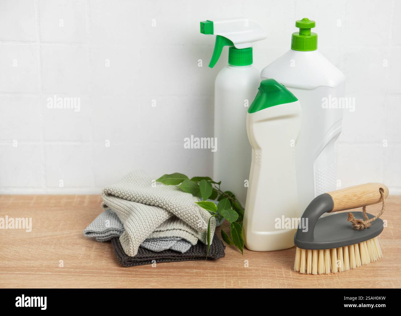 Promoting sustainable housework, eco friendly cleaning products stand ...