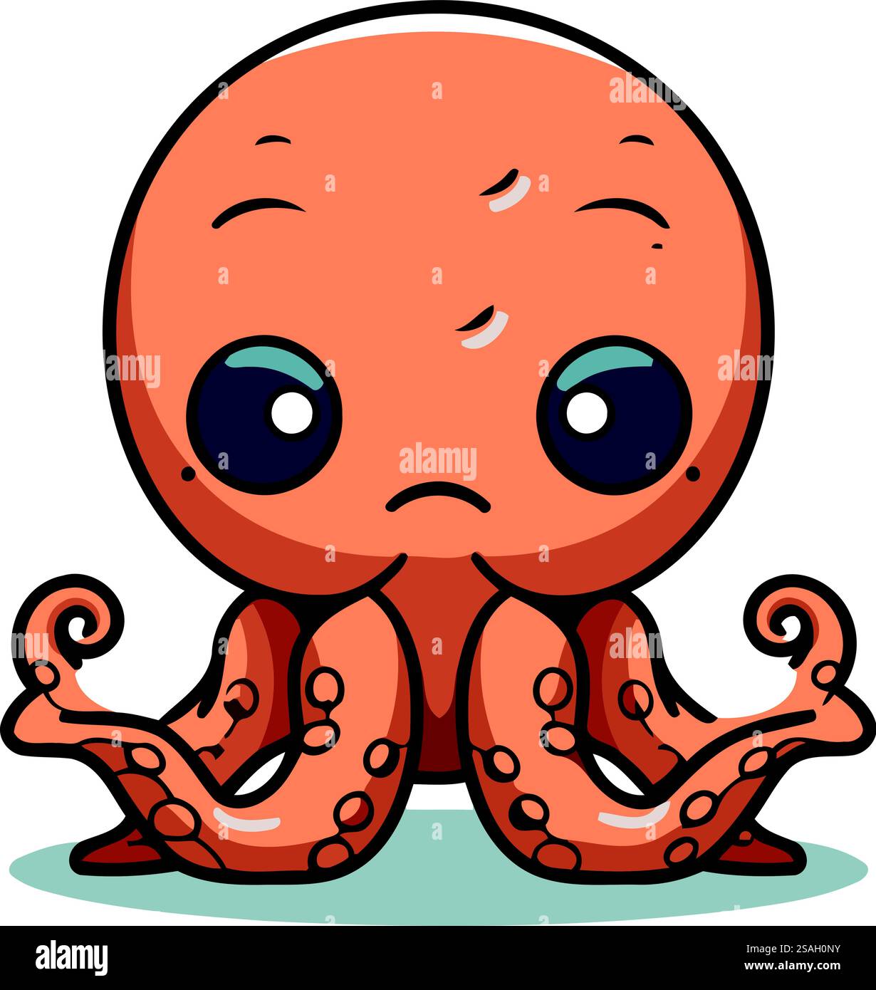 Octopus with sad face. Vector illustration of a cartoon octopus Stock ...