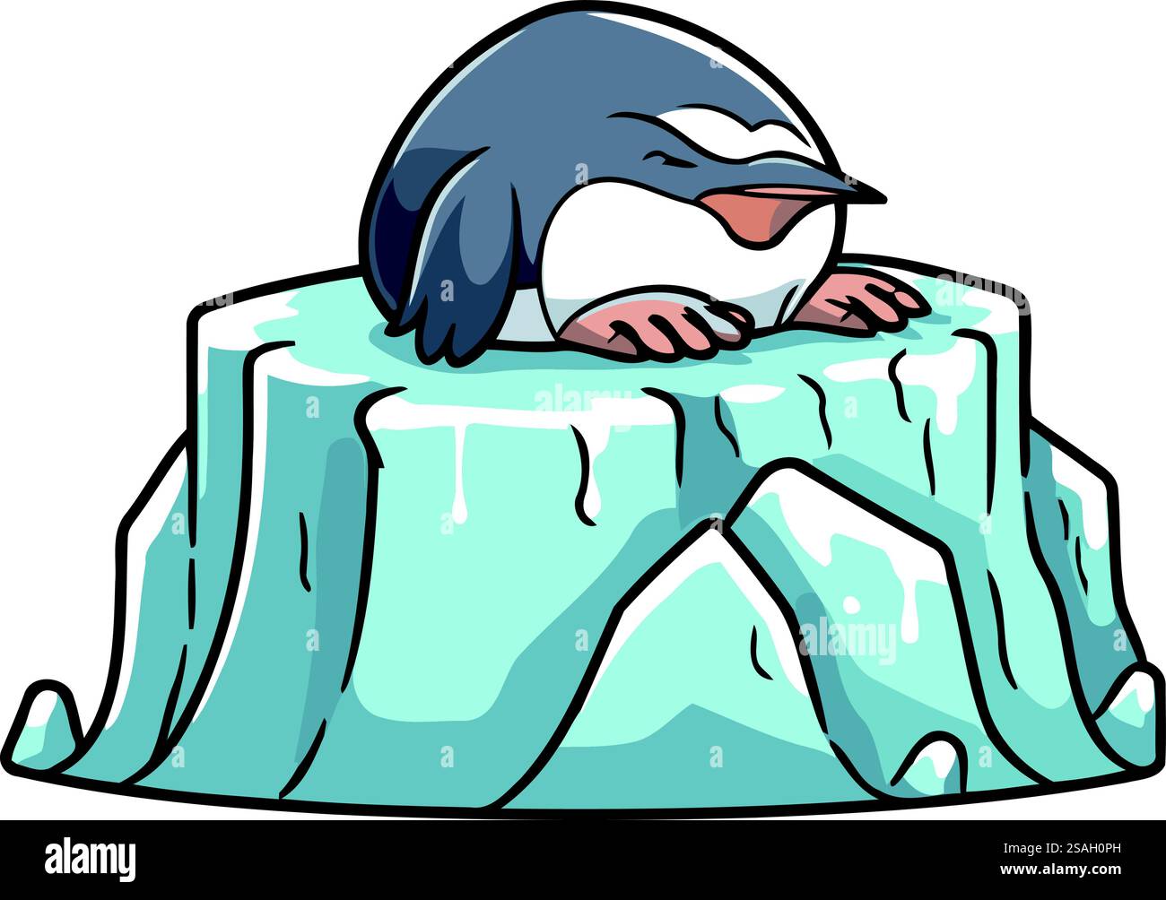 Cute penguin sitting on ice floe. Vector illustration Stock Vector ...