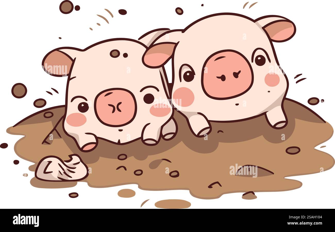 Illustration of cute pigs in the mud on a white background Stock Vector ...