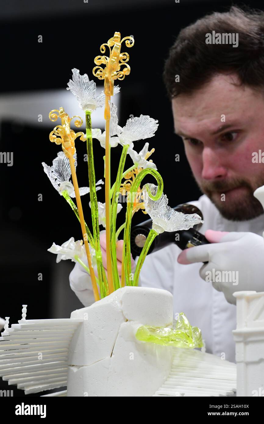 Lyon, France. 26th Jan, 2025. Chef Florian Villa displays his work at ...