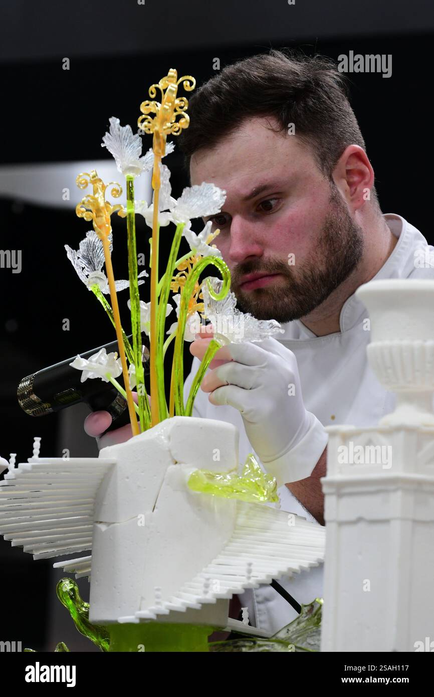 Lyon, France. 26th Jan, 2025. Chef Florian Villa displays his work at ...