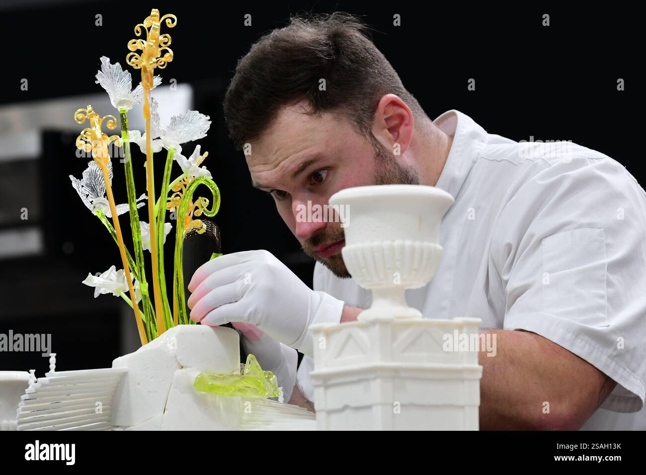 Lyon, France. 26th Jan, 2025. Chef Florian Villa displays his work at ...