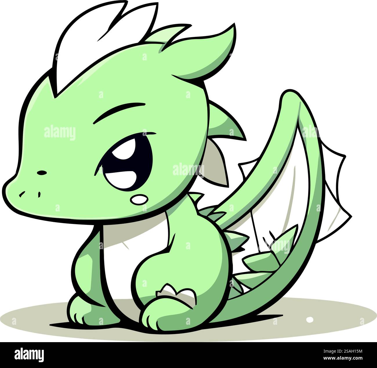 Cute little green dragon isolated on white background. Vector ...