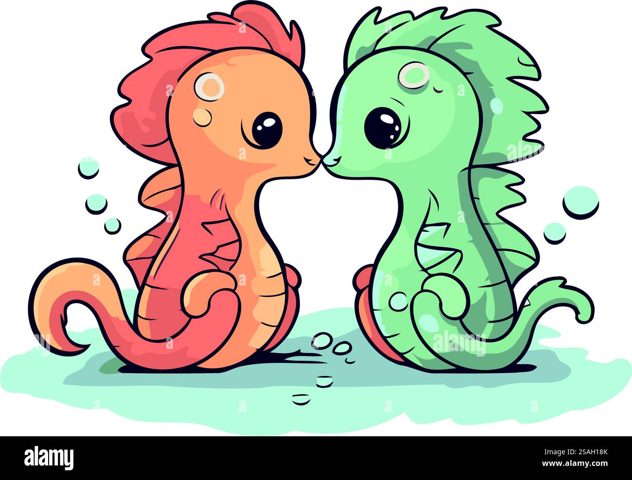 Cute cartoon couple of seahorses. Vector illustration isolated on white ...