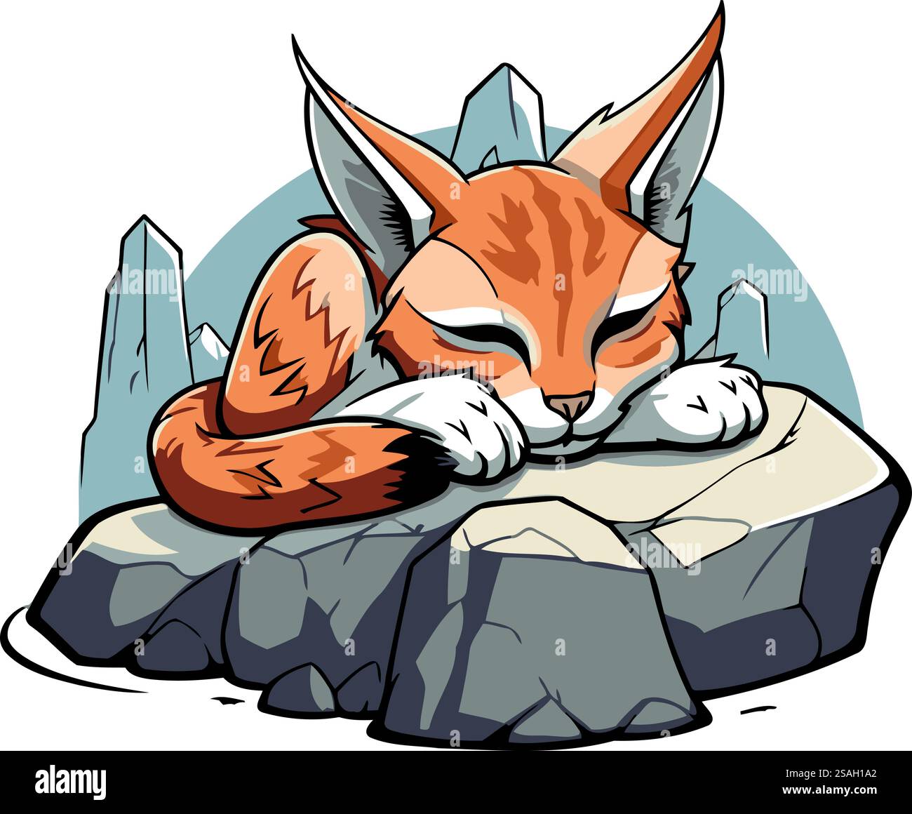 Illustration of a cute fox sleeping on a rock. Vector illustration ...