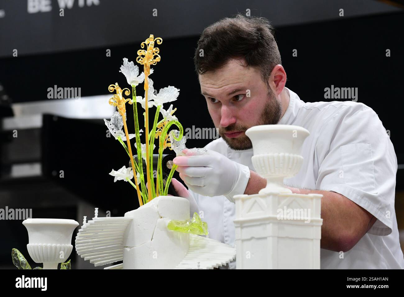 Lyon, France. 26th Jan, 2025. Chef Florian Villa displays his work at ...