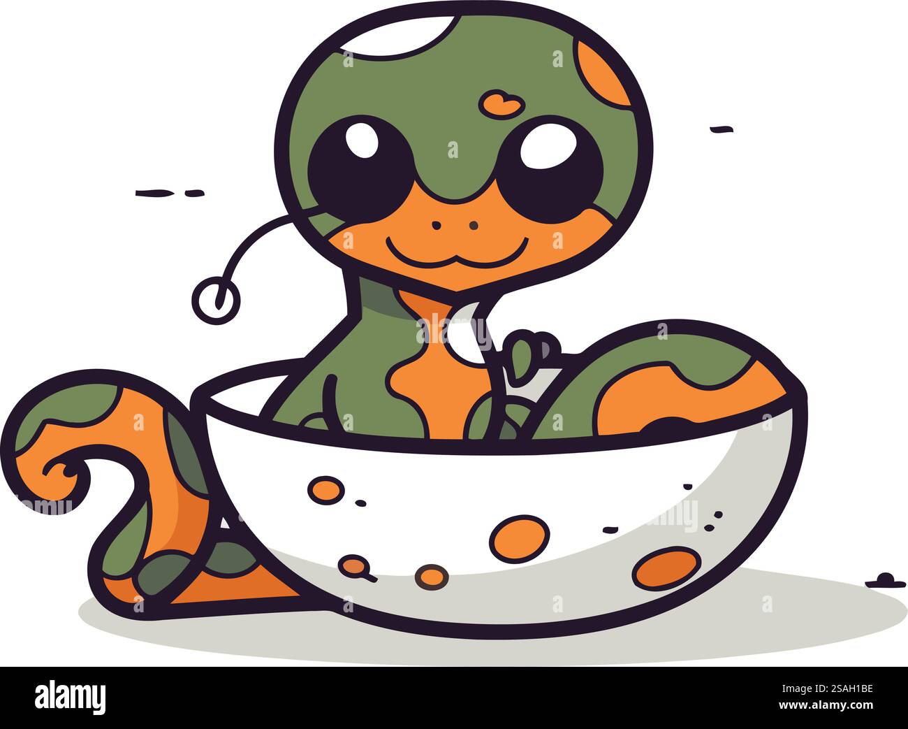 Cute little snake in a bowl. Vector cartoon character illustration ...