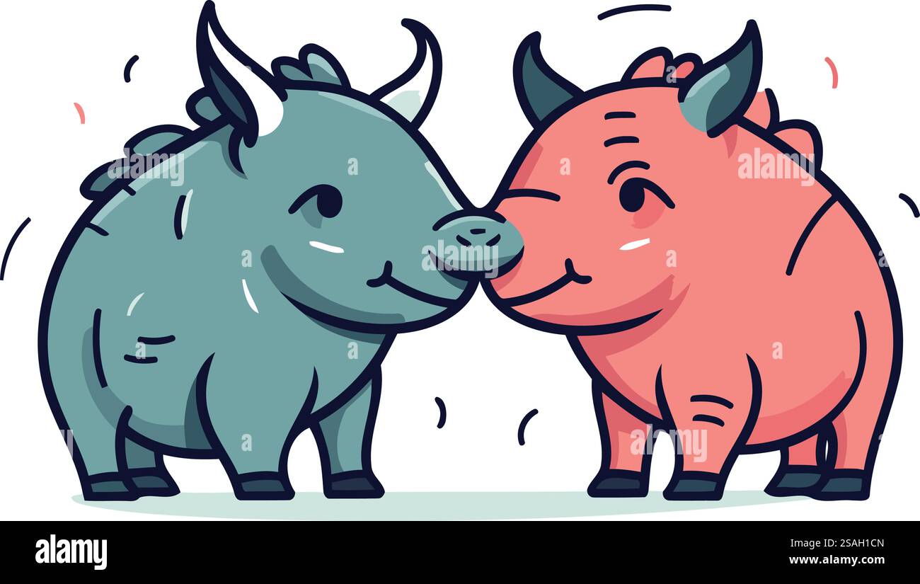 Vector hand drawn illustration of two pigs. Isolated on white ...