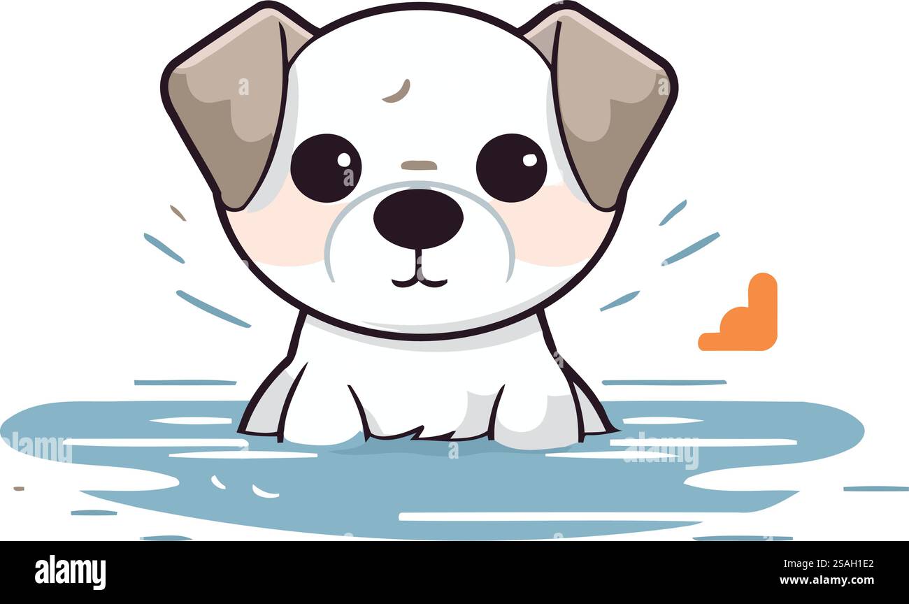 Cute dog in water. Vector illustration of a cartoon character Stock ...