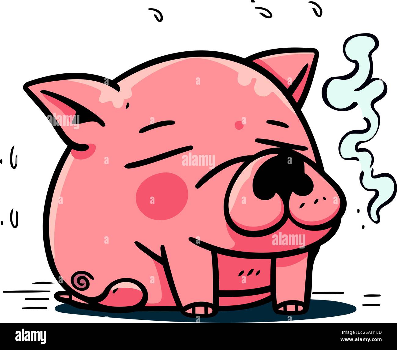 Cartoon pig with smoke. Vector illustration isolated on white ...