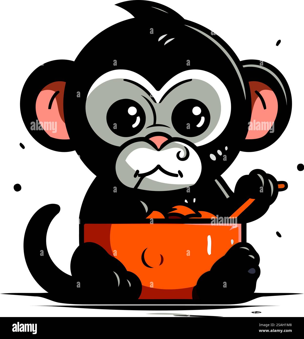Cute cartoon monkey with a bowl of food. Vector illustration Stock ...