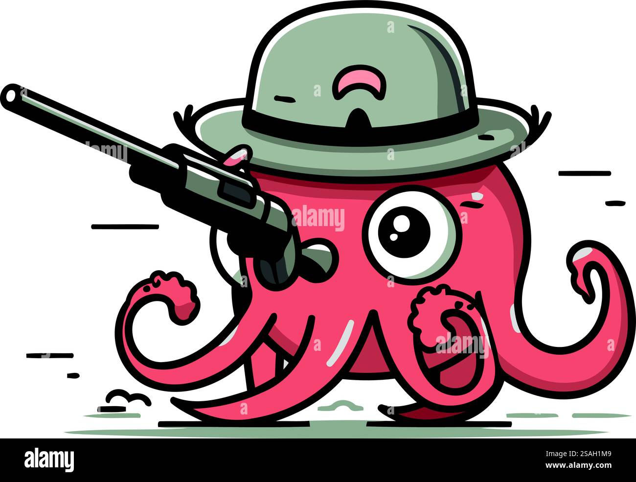 Cartoon octopus in a hat and a gun. Vector illustration Stock Vector ...
