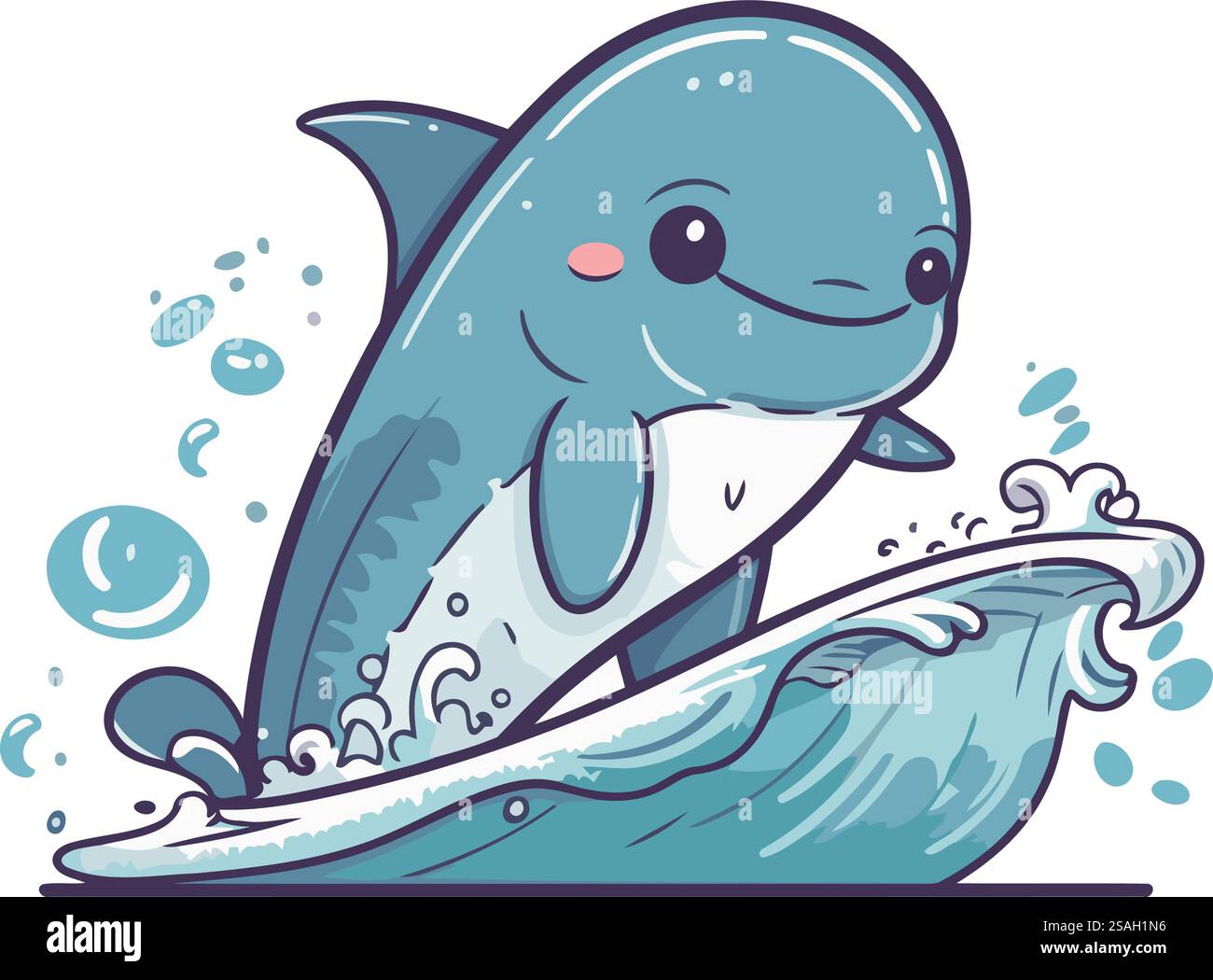 Cute cartoon dolphin jumping out of the water. Vector illustration ...