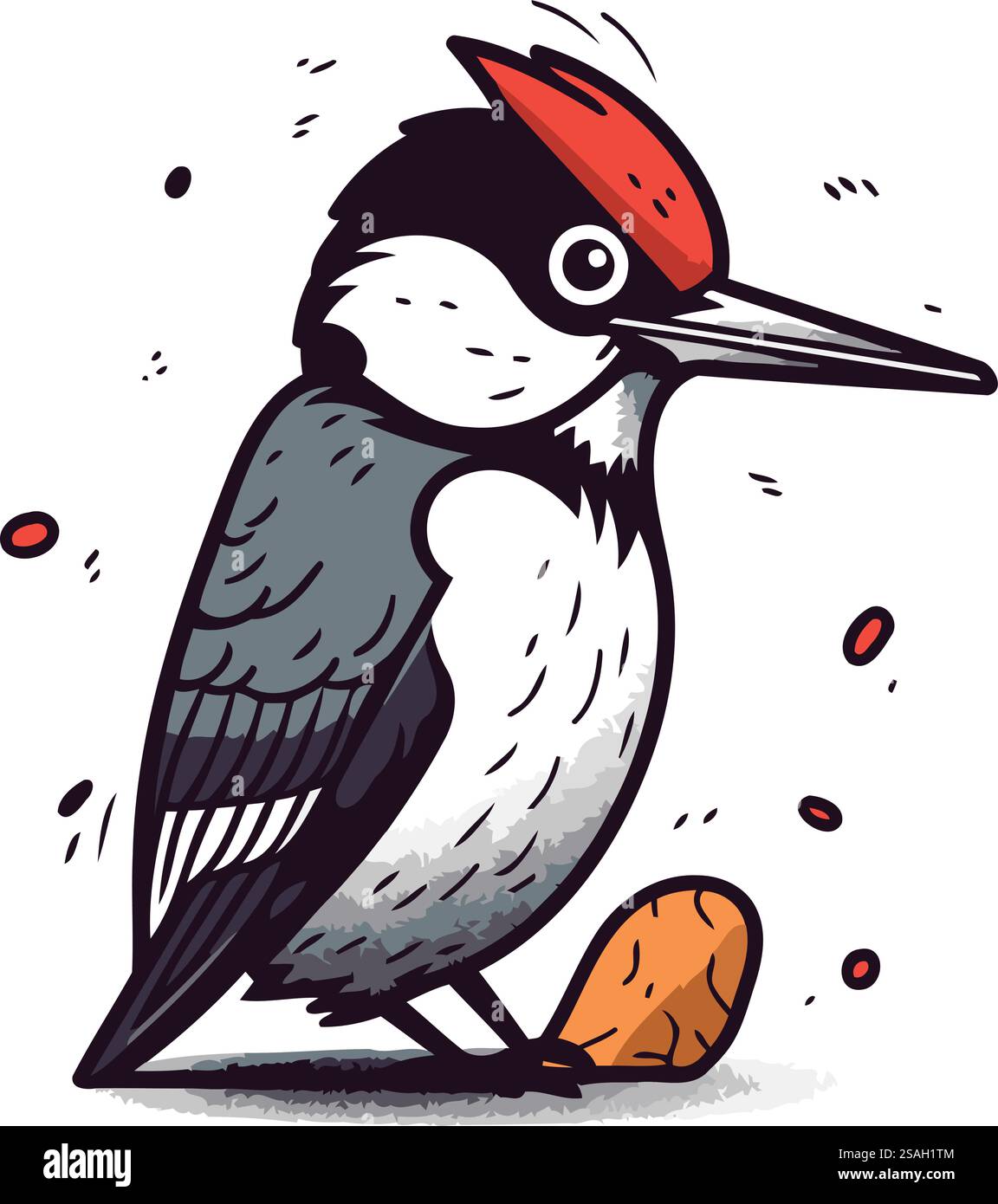 Dendrocopos major. Hand drawn cartoon vector illustration Stock Vector ...