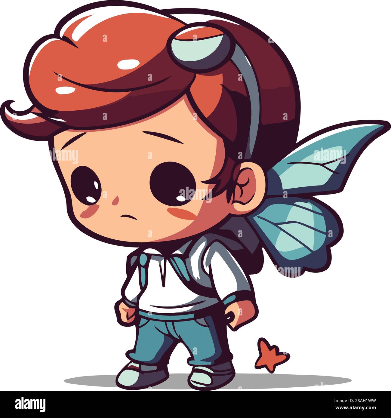 Vector illustration of a cute little boy dressed like a fairy with ...