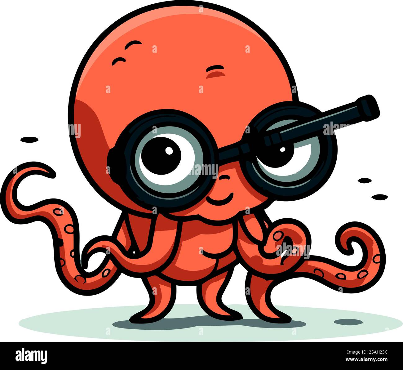 Octopus with magnifying glass. Cute cartoon vector illustration Stock ...