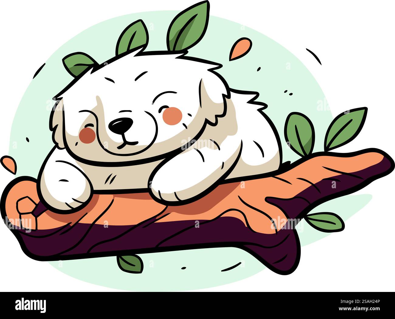 Cute puppy sleeping on a log. Vector illustration in cartoon style ...